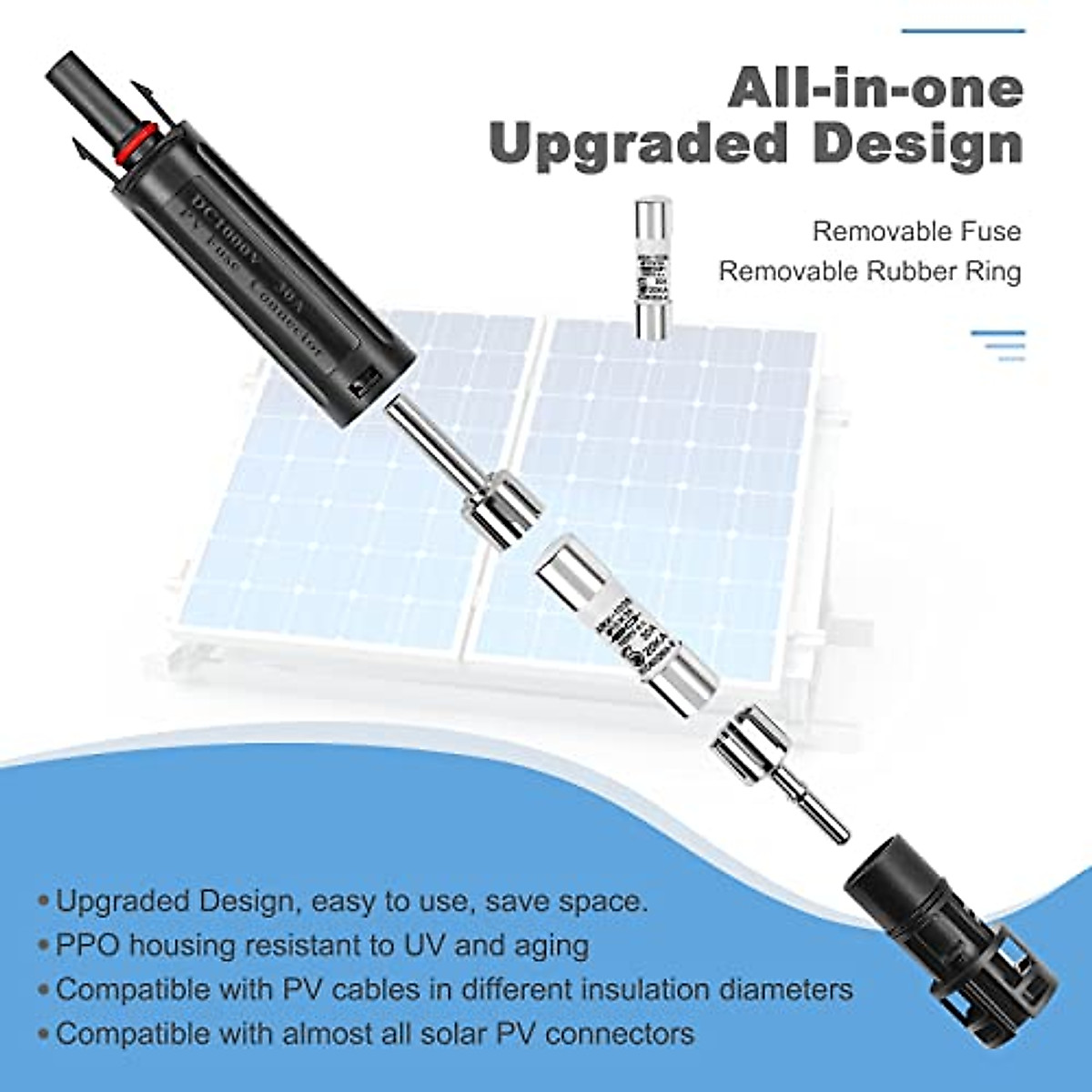 PRECIHW 30A PV Fuse Connector, Solar Fuse Holder, in-Line Solar Fuse Connector, IP68 Waterproof 1000V Male and Female Solar Fuse Connector, 30 Amp Fuse for Solar System