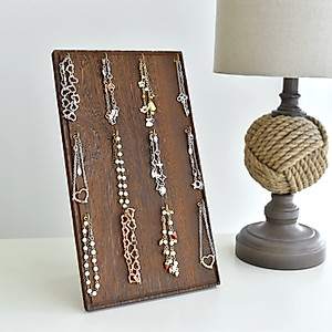 Ikee Design Wooden Jewelry Display Stand with 12 hooks, Earring Display with Hooks, Bracelet, Earring, Keychain Stand for Selling,7.8W x 7.8D x 15.9H in, Brown Color