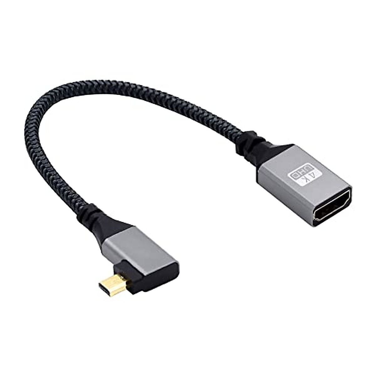 NFHK 4K Type-D Micro HDMI 1.4 Male 90 Degree Left Angled to HDMI Female Extension Cable for DV MP4 Camera DC Laptop