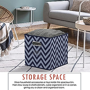 Ornavo Home Foldable Storage Bins Basket Cube Organizer With Dual Handles and Window Pocket - 6 Pack - 12" L x 12" W x 12" H - Chevron Navy