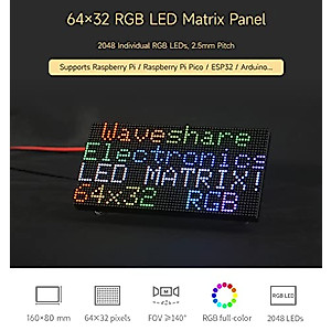 Waveshare RGB Full-Color LED Matrix Panel, 2.5mm Pitch, 64×32 Pixels, Adjustable Brightness, Compatible with Raspberry Pi 5/4B/3B/Zero/Zero W/Zero 2W/Pico/Pico W/Pico WH