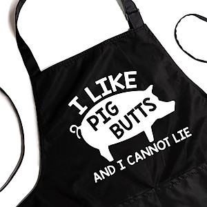 DYJYBMY I Like Pig Butts and I Cannot Lie Funny BBQ Apron for Men Women, Black Adjustable Waterproof Cooking Grilling Apron Gift for Dad Mom Husband Wife, Gifts for Birthday, Christmas, Thanksgiving