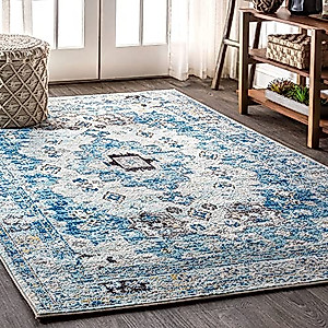 JONATHAN Y Modern Persian Boho Vintage Medallion Cream/Blue 3 ft. x 5 ft. Area-Rug, Bohemian, Easy-Cleaning, for Bedroom, Kitchen, Living Room, Non Shedding (MDP202A-3)