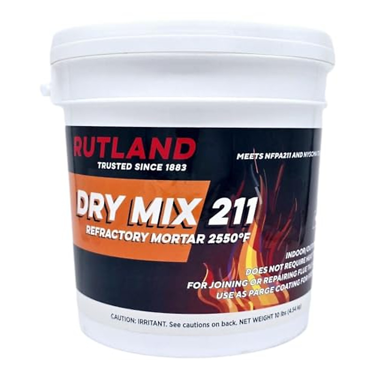 Rutland Dry Mix 211 Refractory Mortar, Masonry & Fire Brick Cement, No Heat Cure Required, Dark Gray, 2550F, 10 lb Pail