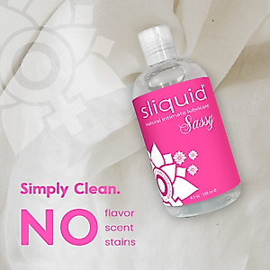 Sliquid Sassy Water-Based Lube - Thick, Long-Lasting Gel, Natural Lube for Women/Men/Couples, Unscented, 8.5 Fl Oz