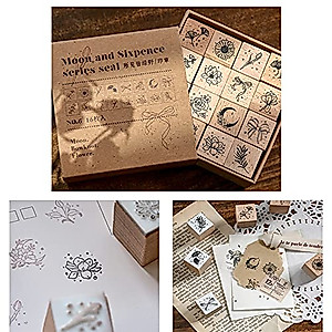 16Pcs Wooden Mounted Rubber Stamps Wood Rubber Stamp Set for Art and Craft DIY Card Making Scrapbooking