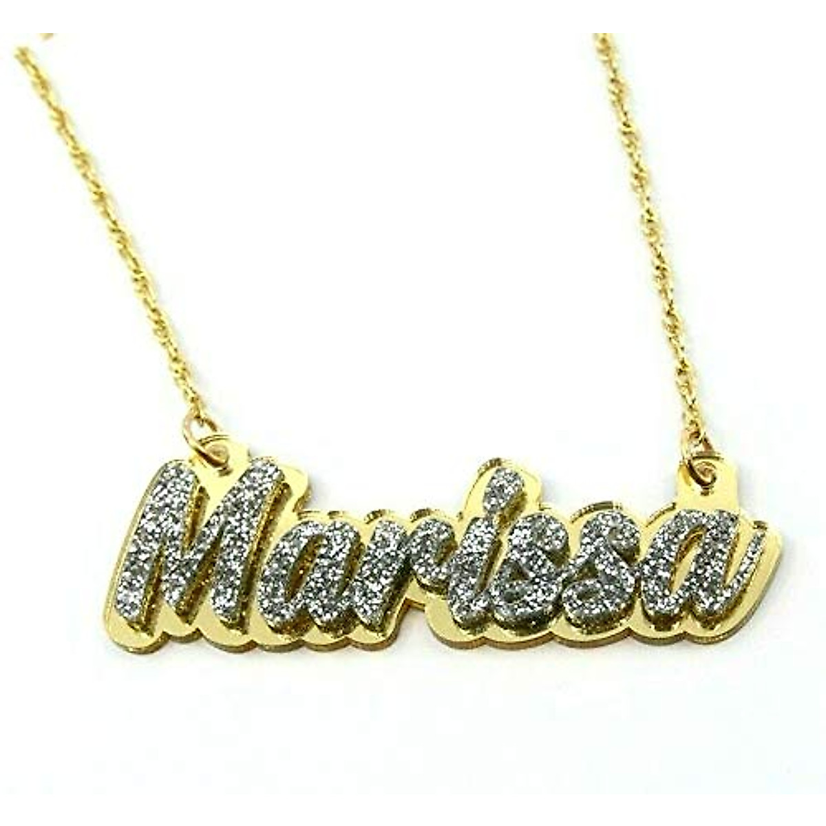Name Necklace Plate Personalized Custom Nameplate and 2.5" XOXO Gold Earrings Made To Order Any Name Jewelry Set Laser Cut Diamond Look Glitter Script Cursive Letters, Quality Gold Chain, Stunning