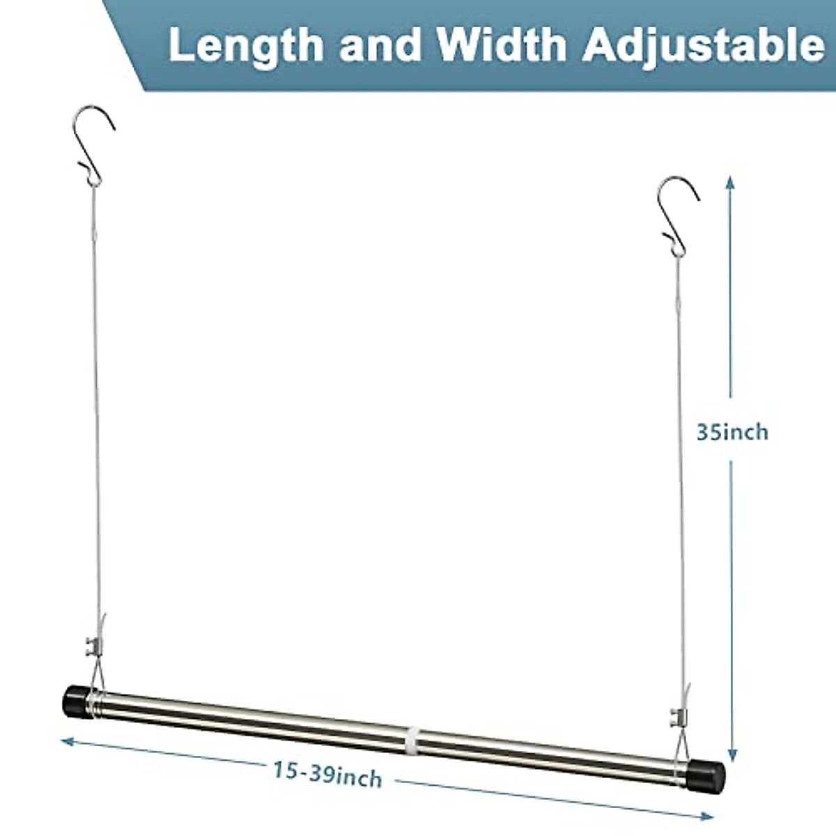 Double Closet Rods for Hanging Clothes, 15 to 39 Inch Adjustable Hanging Closet Bar - Heavy Duty Closet Poles Extender for Wardrobe Storage, Silver