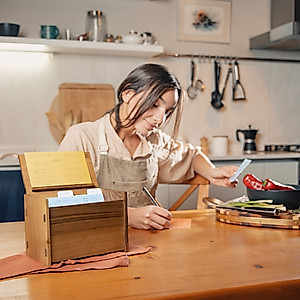 Wooden Recipe Box with Cards and Dividers - Handmade Walnut Recipe Cards and Box Set with 60 Recipe Cards 4X6 and 8 Recipe Card Dividers - Farmhouse Recipe Card Holder - Bridal Shower Recipe Box…