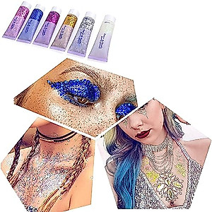 2 Colors Body Glitter Gel, Face Glitter Body Gel Sequins Shimmer Liquid Eyeshadow, Holographic Glitter Gel Festival Glitter Makeup.(03#Pink+06White)