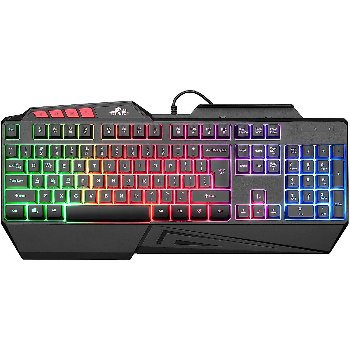 Rii RK202 RGB Gaming Keyboard Multiple Color Rainbow LED Backlit USB Wired Gaming Keyboard,104 Keys Silent Keyboard with Wrist Rest for Windows & Mac PC Gamers (Black)