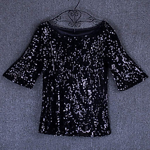 Top for Women Sequin Sparkle Glitter Tank Cocktail Party Tops Shining Crop T-Shirt Blouses