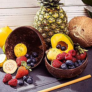 NaturalX Premium Coconut Bowls with Spoons (Set of 4) | Made from 100% Coconut Shell | Organic, Handmade, Vegan, Natural, Bamboo, Wooden, Eco Friendly, Reusable Bowl for Breakfast, Serving, Party