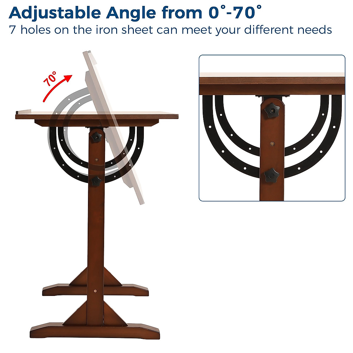VISWIN 24'' x 35" Artist Drafting Table, Adjustable Angle, 34" Height Solid Pine Wood Drawing Table, Art Table for Adults, Tilts Flat, Art Craft Table for Drawing, Drafting, Writing, Reading