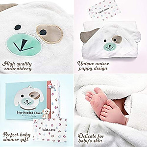 FOREVERPURE Baby Gift Hooded Towel 100% Organic Bamboo Cotton, Super Absorbent, for Boys and Girls. Ultra Soft, X-Large, 35 x 35 inches. Perfect with Washcloth and Greeting Card (White)
