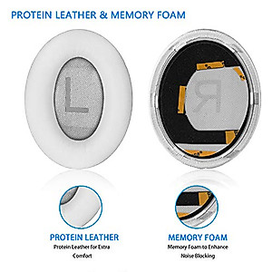 JECOBB Replacement Earpads Cushions for Bose Noise Cancelling Wireless Bluetooth Headphones 700, NC700 ONLY with Protein Leather & Memory Foam Ear Cushions (White)