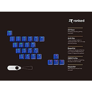 Ranked Rubber Keycap Set | Double Shot Translucent | OEM Profile for Mechanical Gaming Keyboard (Dark Blue, 23 Keys)