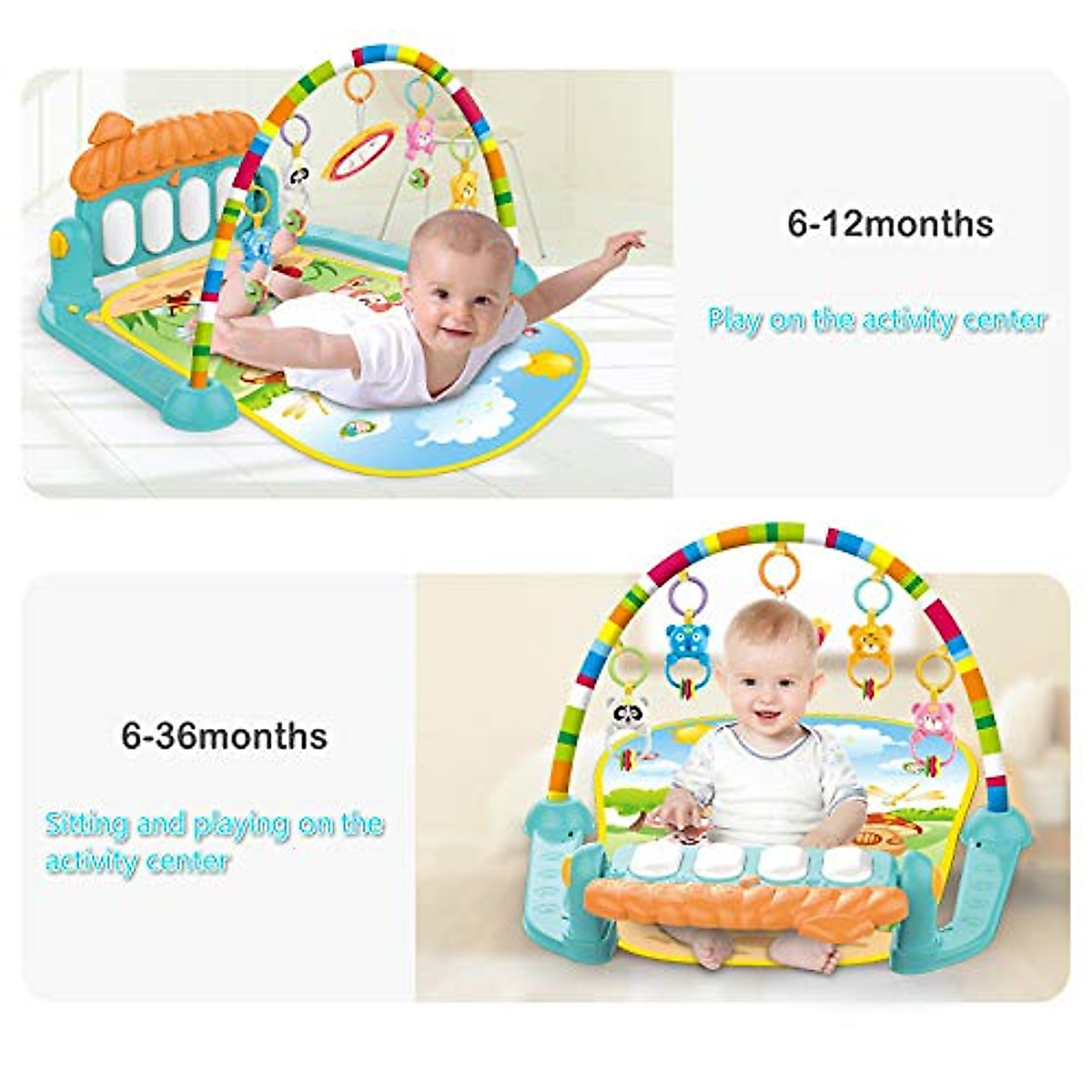Deerbb Baby Play Mat for Infant with Music and Mirror, Newborn Piano Activity Center Toys Gym Floor Playmat for Boys Girls 3 6 Months
