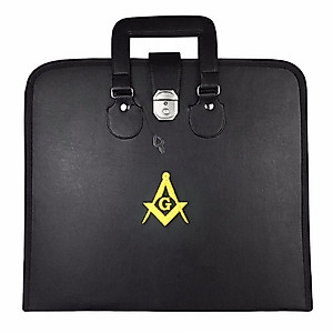 Bricks Masons Masonic MM/WM and Provincial Full Dress Apron Yellow Square Compass Cases -18.5" X 16.5" X 2"