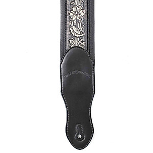 Walker and Williams KB-02-BLK Handmade Distressed Black Carving Leather Padded Guitar Strap With Floral Skull & Christian Cross For Acoustic, Electric And Bass Guitars