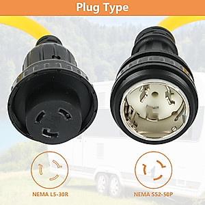 1.5FT NEMA SS2-50P to L5-30R Charger Power Adapter Cord, Cable Shore Power Adapter 125/250 Volt Marine Shore Power Twist Lock Male Plug for 50A Twist Lock Receptacle for RV, Yacht, Marine or Boat