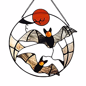 BOXCASA Halloween Bats Stained Glass Window Hangings,Bat Suncatcher,Halloween Decoration for Home,8×8 Inch