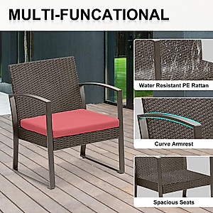 BPS 3 Pieces Patio Furniture Set, Outdoor Rattan Wicker Chairs with Table, 3 Pcs Sofa Set with Cushion, Conversation Furniture for Garden Poolside