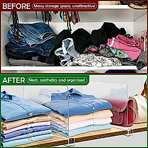 Acrylic Shelf Dividers, Clear Shelf Divider for Closets, Plastic Shelve Divider for Clothes Purses Separators, Wood Shelves Organizer for Bedroom, Kitchen, Office, Cabinets, Bathroom, 6 Pack