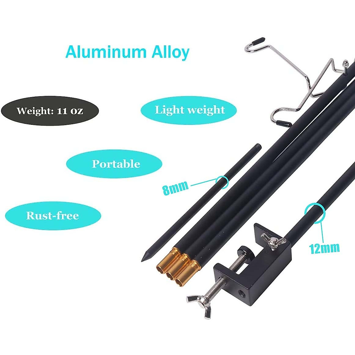 HIKEMAN Folding Lantern Stand Pole Portable Lamp Stand Hook Collapasible Light Stand Holder for Camping Fishing Picnic BBQ Outdoor Activities (Black)