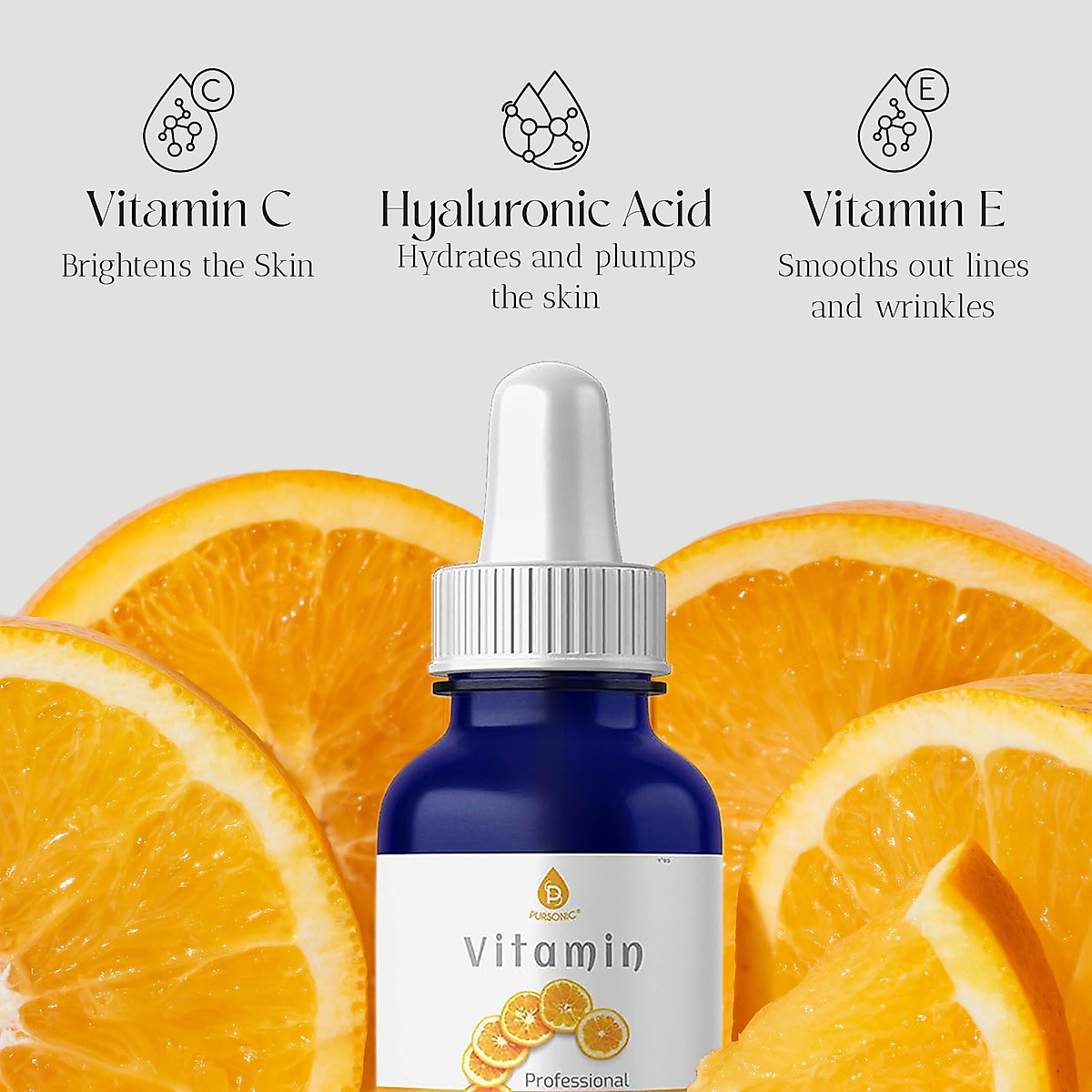 Pursonic Vitamin C Serum, 20% is a high potency Best Organic Anti-Aging Moisturizer Serum for Face, Neck & Décollete and Eye Treatment (3 fl. oz)