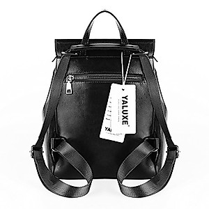 YALUXE Genuine Leather Fashion Women's Backpack for Women Handbag School Bag Shoulder Bag Tote for Women black