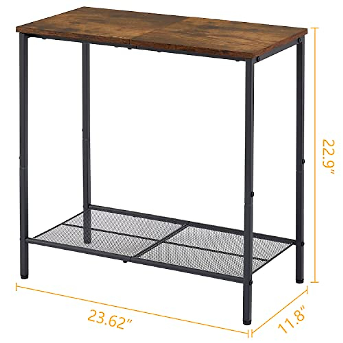 Hoctieon 2 Tier End Table, Sofa Side Table, Narrow Side Table with Storage, Slim Nightstand for Small Spaces, Metal Frame, for Living Room, Bedroom, Sofa Couch, Hall, Rustic Brown