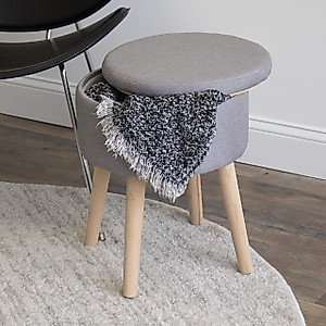 Humble Crew Upholstered Round Storage Ottoman with Tray, Velvet Grey