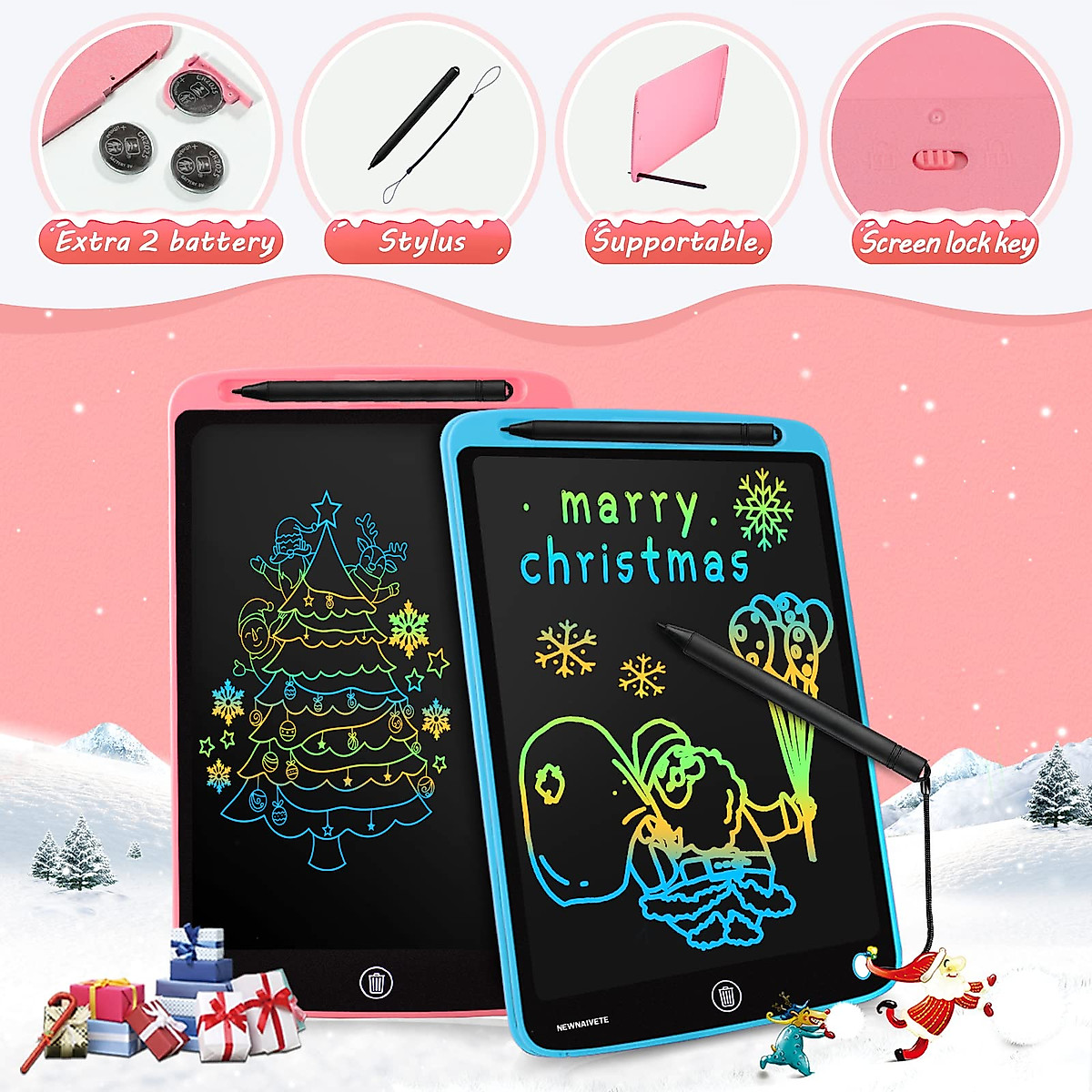 LCD Writing Tablet, 2 Pack 10 Inch Colorful Doodle Board Drawing Pad for Kids, Erasable Electronic Painting Pads, Learning Educational Easter Toy Gift for Age 3 4 5 6 7 8 Year Old Girls Boys Toddlers