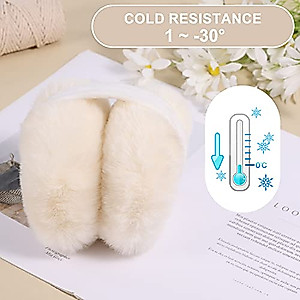 KINBOM Winter Ear Muffs, Cute Ear Muffs Winter Women Foldable Earmuffs Women Winter Earmuffs Ear Covers for Winter Cold Weather Outdoor (Creamy-White)