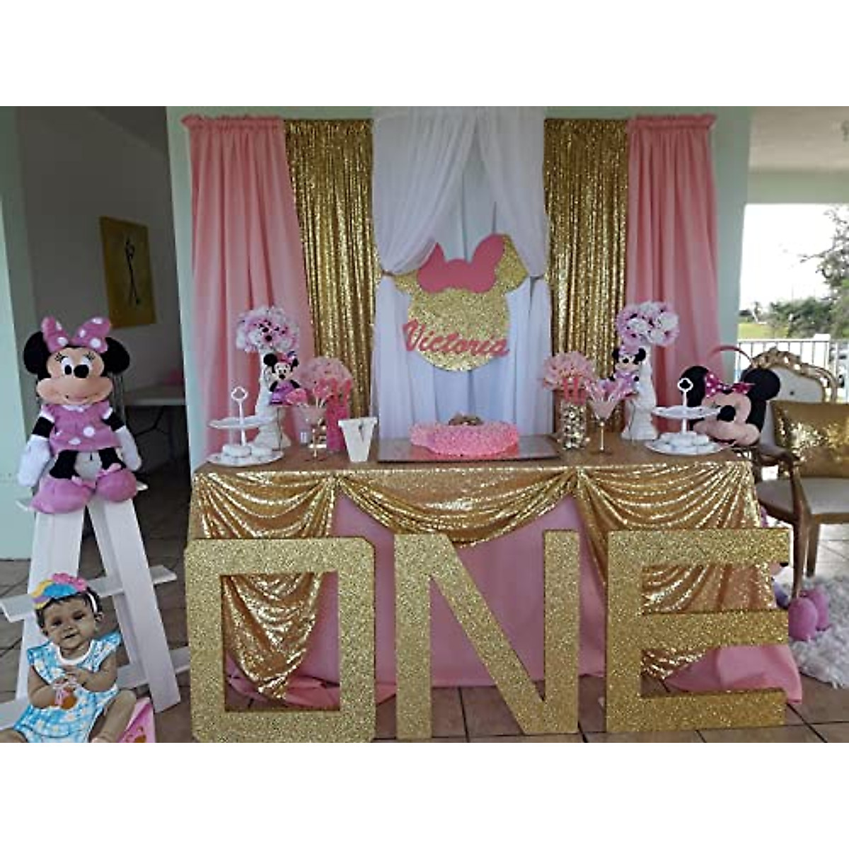 Sequin Backdrop Curtain Gold Sparkly Drapes 4 Panels 2ftx8ft Wedding Ceremony Backdrop Glitter Shimmer Fabric Backdrop Background