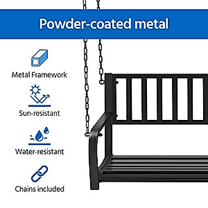 Yaheetech Porch Swing Hanging Bench, Patio Furniture Metal Swing Chair for Garden, Yard, Deck, Backyard, Outdoor - Black