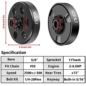 Vashly Go Kart Clutch 5/8" Bore 11 Tooth for #35 Chain Predator 212 Clutch 11T Centrifugal Clutch Perfect for Go Kart, Minibike and Fun Kart Engine