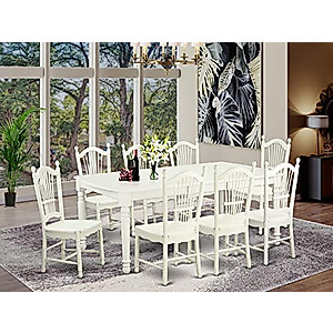 East West Furniture Dover 9 Piece Room Furniture Set Includes a Rectangle Wooden Table with Butterfly Leaf and 8 Kitchen Dining Chairs, 42x78 Inch, Linen White