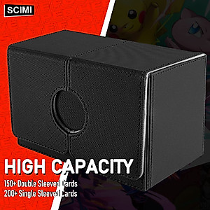 Scimi Large Premium Double Deck Case Box for 200+ Sleeved Cards Case Large Twin Flip Deck Case with Dice Tray Fits MTG/TCG/CCG (Black)