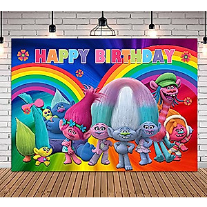 5x3ft Cartoon Animation Movies Trolls Poppy Photo Background Happy Birthday Party Photography Backdrops Baby Shower Cake Table Colorful Decor Banner Booth Studio Props
