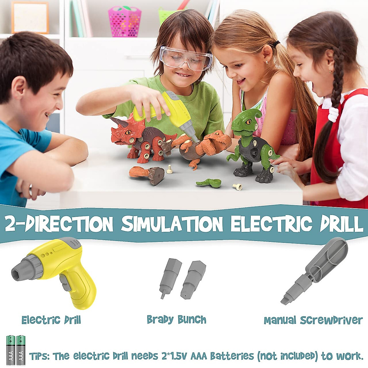 Batlofty Dinosaur Toys for 3 4 5 6 7 Year Old, Take Apart Dinosaur Toys with Electric Drill, STEM Construction Educational Toys with Skeleton, Birthday Christmas Easter Gift for Boys Girls