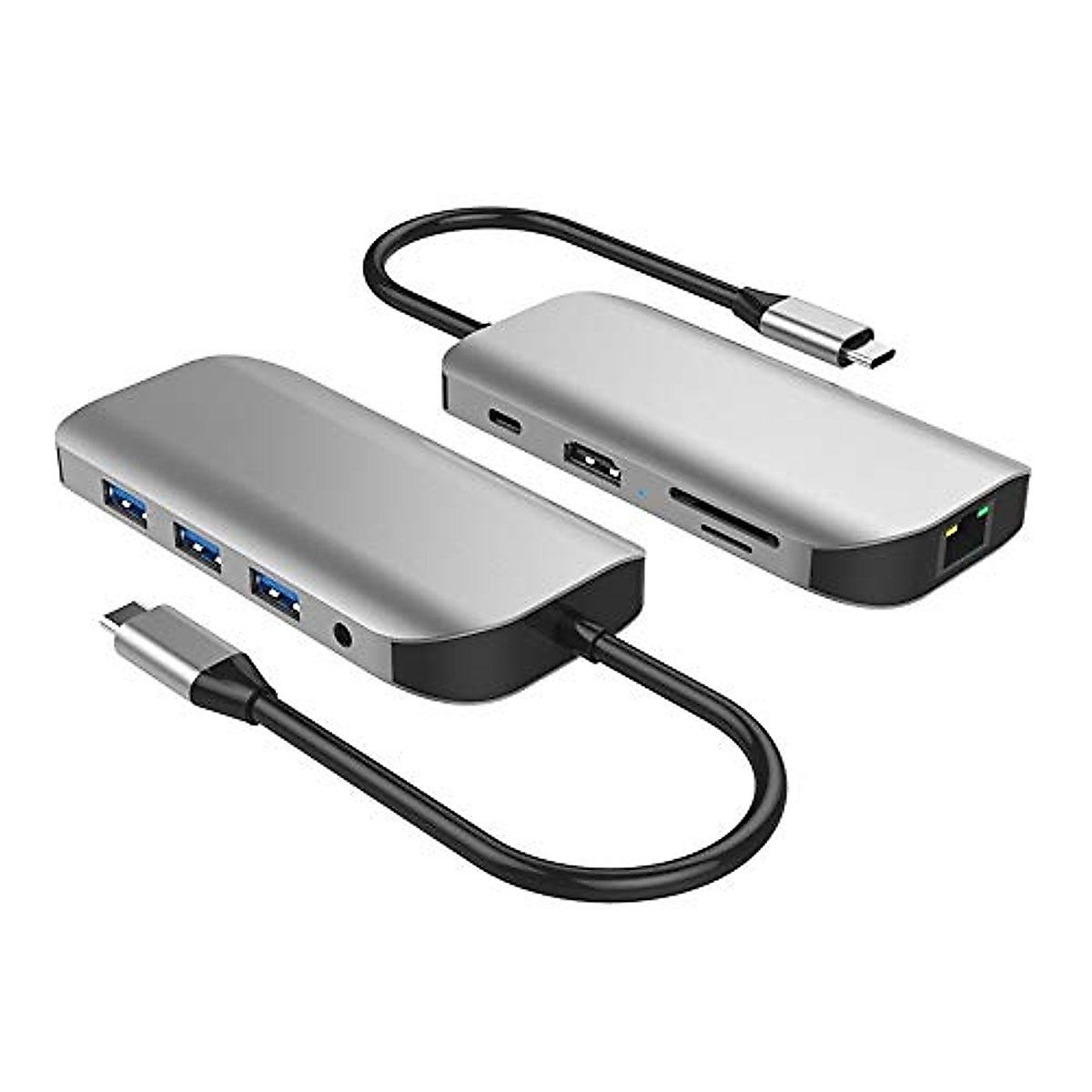 ZPLJ High-Speed 9 in 1 Hub with Ethernet Port 4K HDMI 3 USB 3.0 and USB-C Power Delivery 3.5mm Audio Support SD TF Card Reader Compatible for Flash Drive Laptops USB Hub Adapter Portable