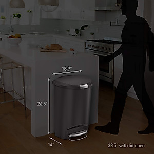 simplehuman 50 Liter / 13 Gallon Semi-Round Kitchen Step Trash Can with Secure Slide Lock, Mocha Plastic