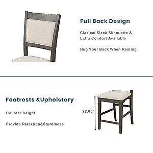 Bellemave Round Dining Set 5-Piece Farmhouse Kitchen Table and Chairs for 4, Wood Round Dining Table Set with Trestle Legs and 4 Upholstered Dining Chairs for Small Place, White Gray