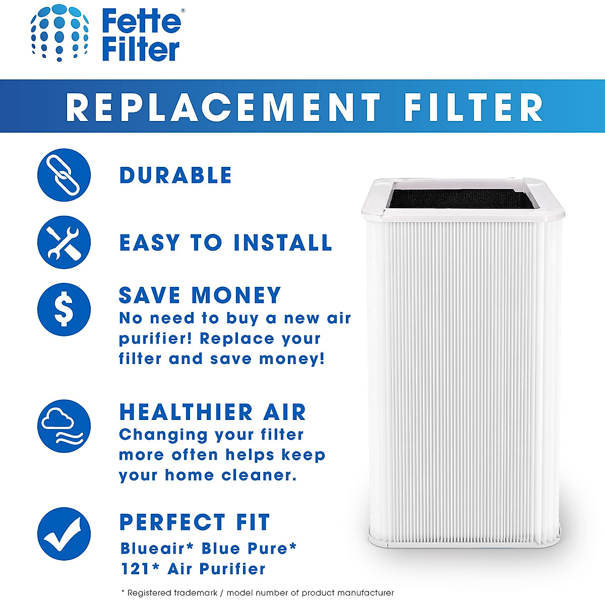 Fette Filter - 121 Replacement Filter Compatible with Blueair Blue Pure 121 Air Purifier with Particle and Activated Carbon - Pack of 1