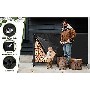 Gardeny Firewood Rack Cover 8 Feet, Waterproof Log Rack 600D Oxford Fabric Cover, Heavy Duty Wood Rack Covering, All Weather Protection, Wood Holder Cover Woodpile Shelter, For Indoor & Outdoor Black