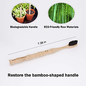 Virgin Forest Bamboo Toothbrush, Vegan Natural ECO Friendly Wood Toothbrushes, Biodegradable Organic Charcoal Tooth Brush, Pack of 6