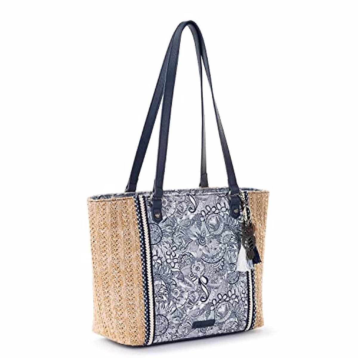 Sakroots Meadow Straw Tote, Navy Spirit Desert 2