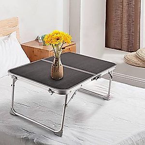 Foldable Laptop Table, Bed Table for Study and Reading, Lap Desk Table, Breakfast Tray Table, Portable Mini Picnic Table, Folds in Half with Inner Storage Space